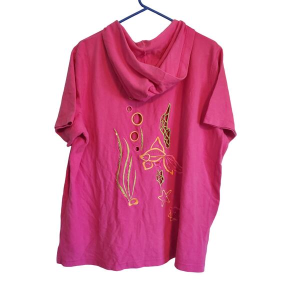Quacker Factory | Tops | Vintage Quacker Factory Pink Fish Embrodiered ...